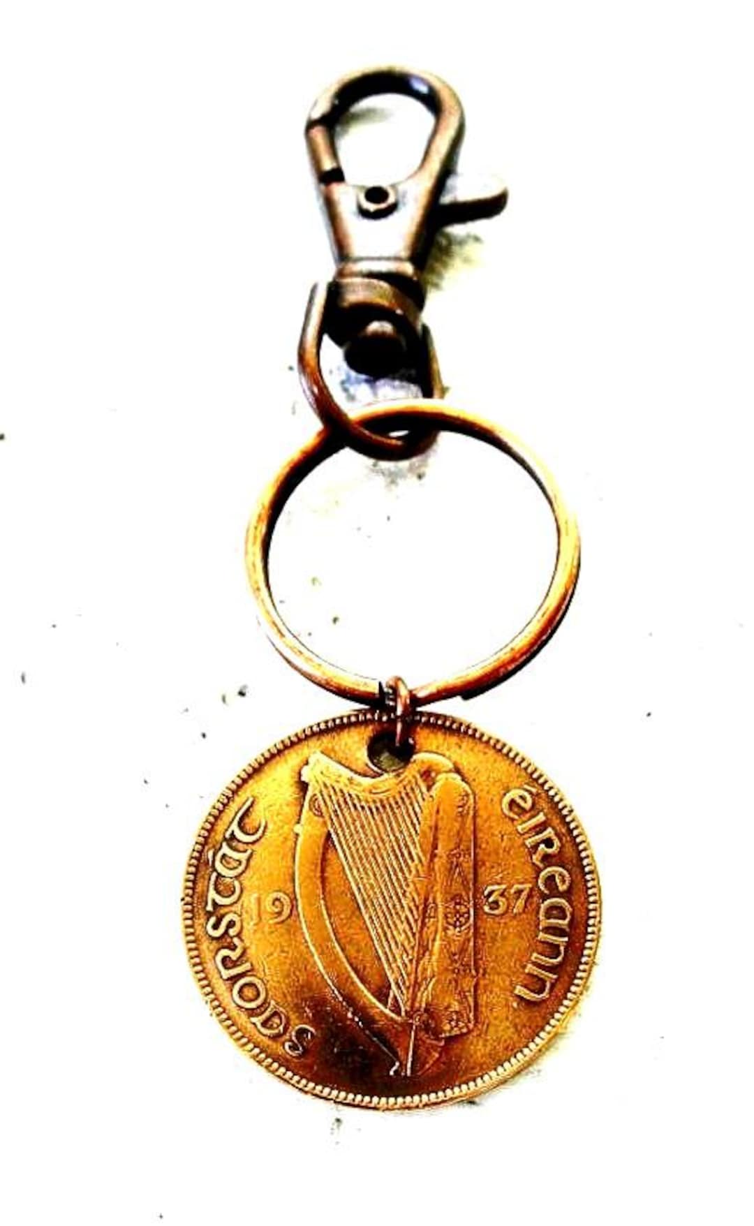 1937 Irish Coin Penny Birth Year Key Chain,irish Harp Keychain, 1937 ...