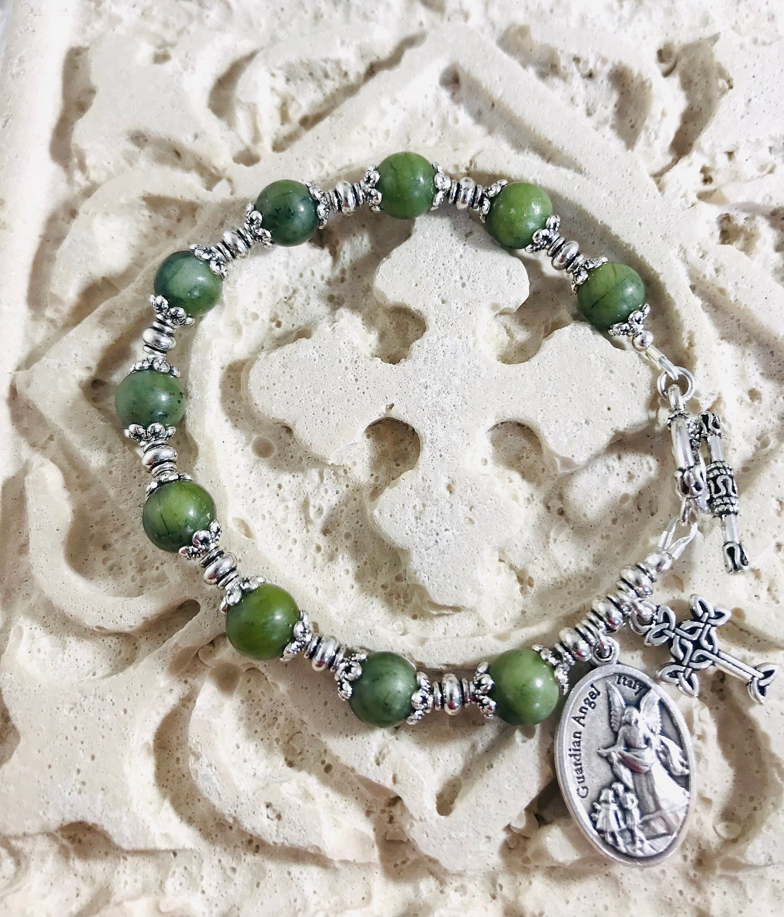 Connemara Irish Marble Guardian Angel Rosary Bracelet, Irish Connemara ...