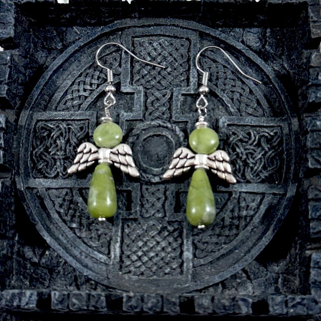 Irish Connemara Marble Guardian Angel Earring,green Irish Marble Angel ...
