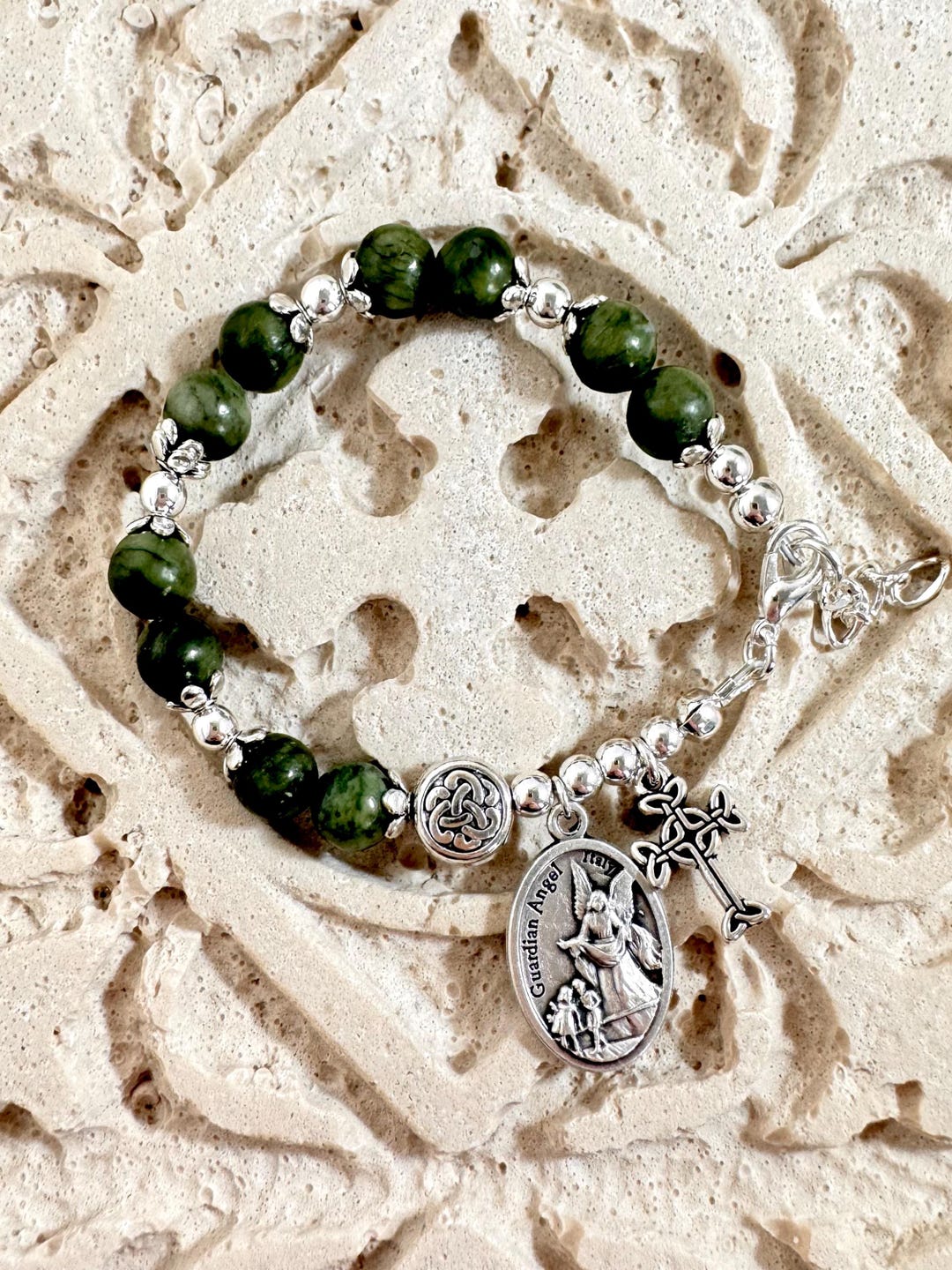 Connemara Irish Marble Guardian Angel Rosary Bracelet, Irish Connemara ...