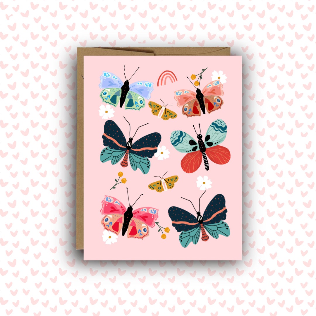 Butterfly Card Colorful Butterfly Card Pink Butterfly Card - Etsy
