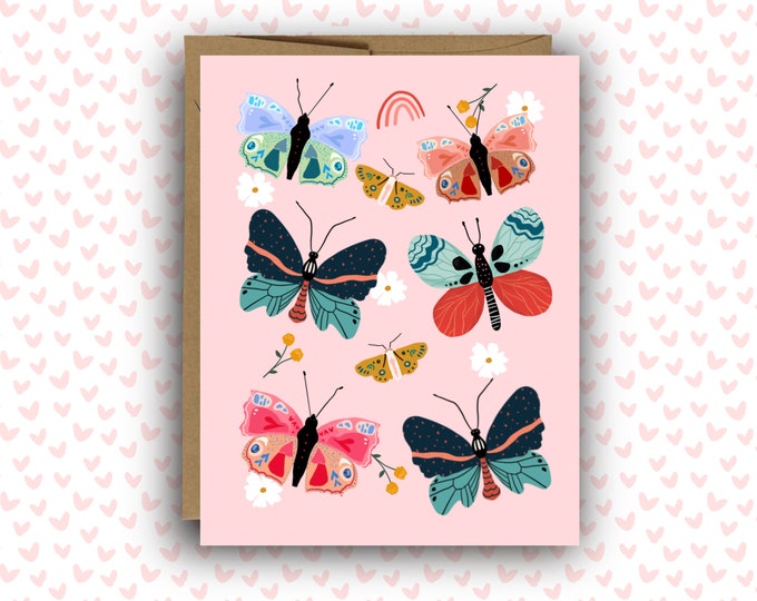 Butterfly Card Colorful Butterfly Card Pink Butterfly Card Rainbow ...