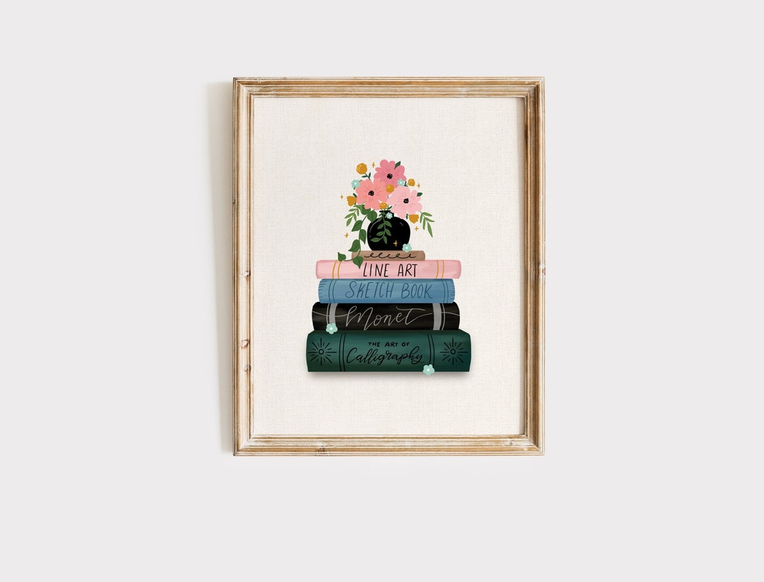 Stack of Books Vintage Book Wall Art Print Bookshelf Read Painting Home ...