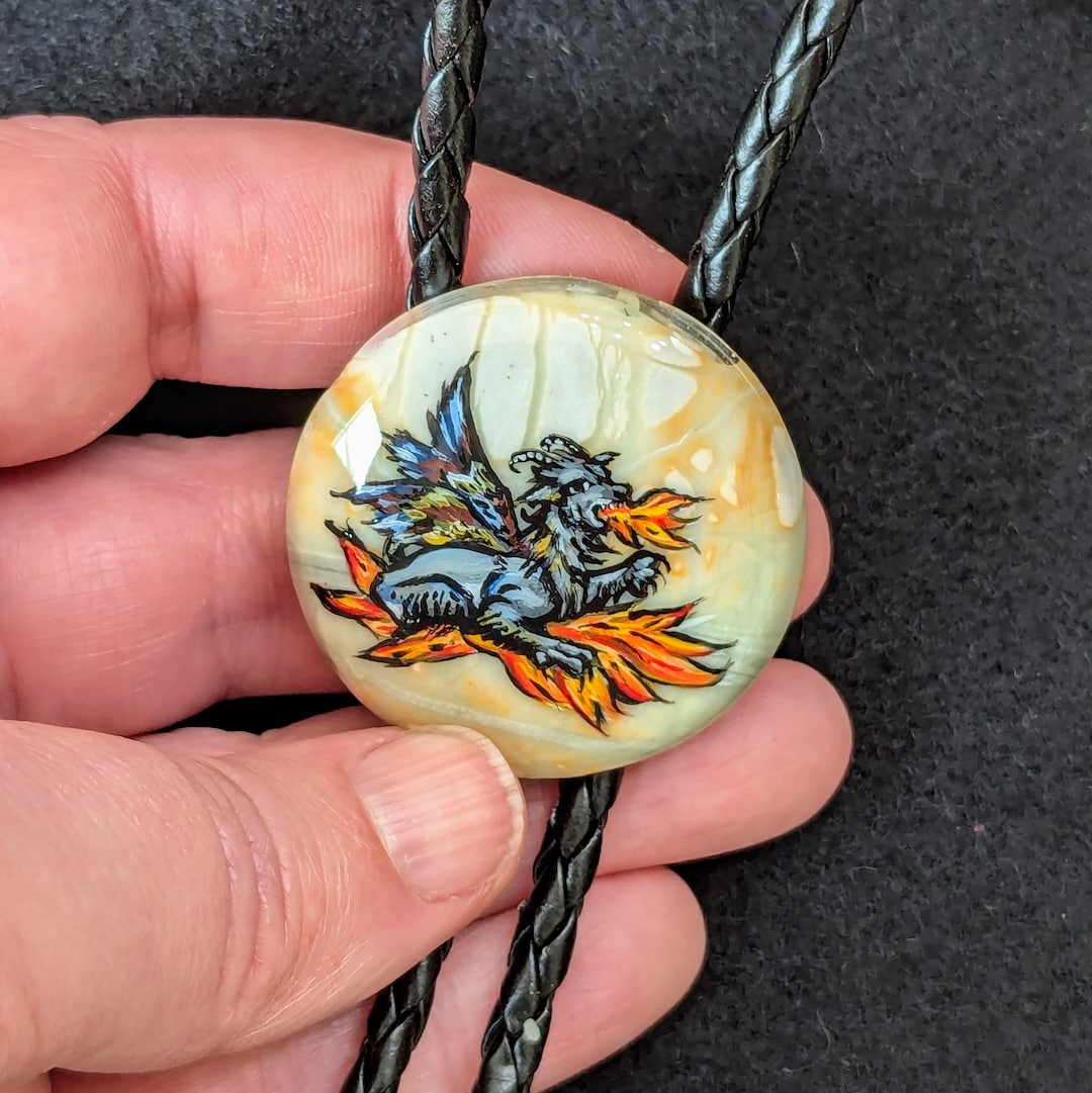 Hand Painted Medieval Dragon Picasso Jasper Bolo Tie - Etsy