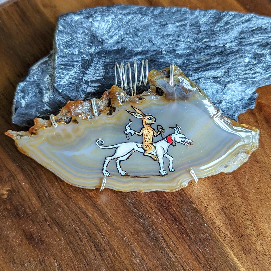 Rabbit Riding Dog Marginalia Agate Pendant - Etsy