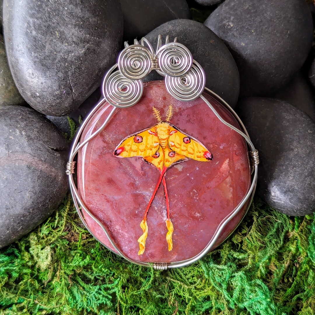 Hand Painted Moon Moth Jasper Pendant - Etsy