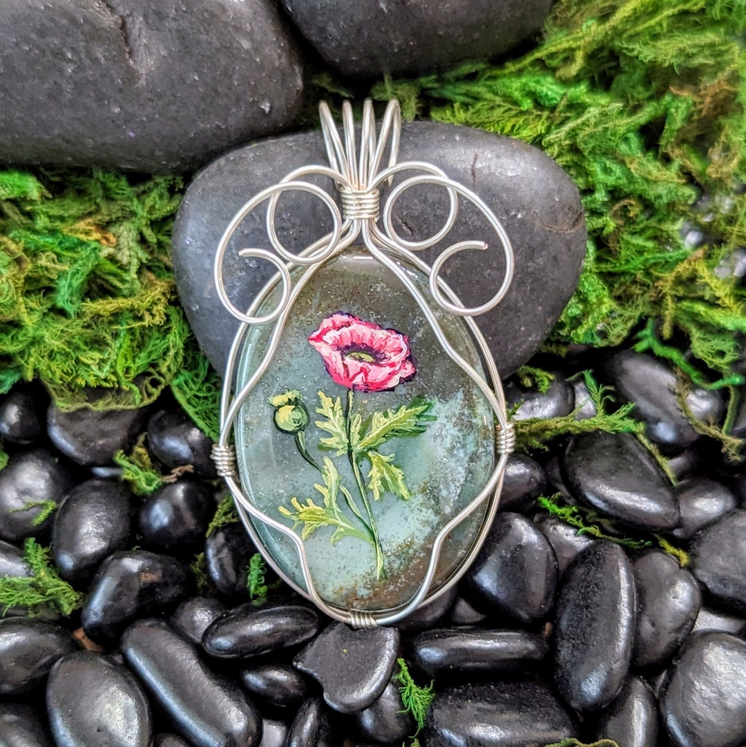 Poppy Moss Agate Pendant - Etsy
