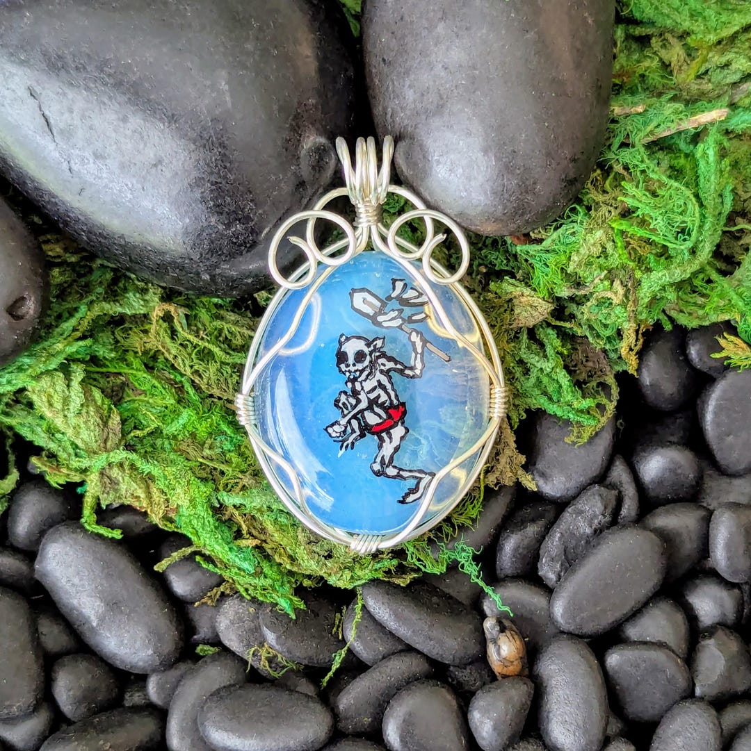 Hand Painted Yokai Opalite Pendant - Etsy