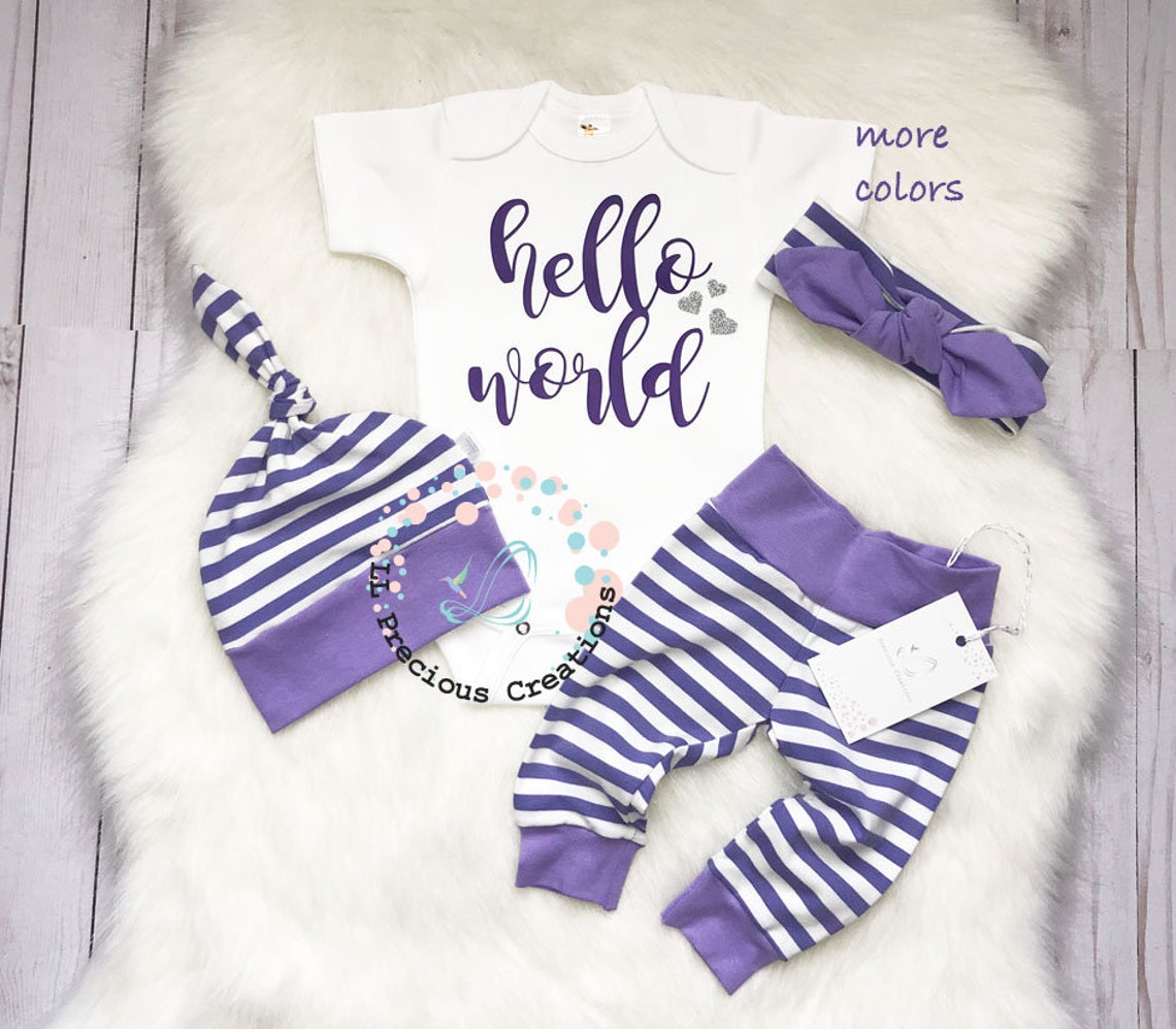 Newborn Girl Outfit Hello World Baby Girl Coming Home Outfit | Etsy