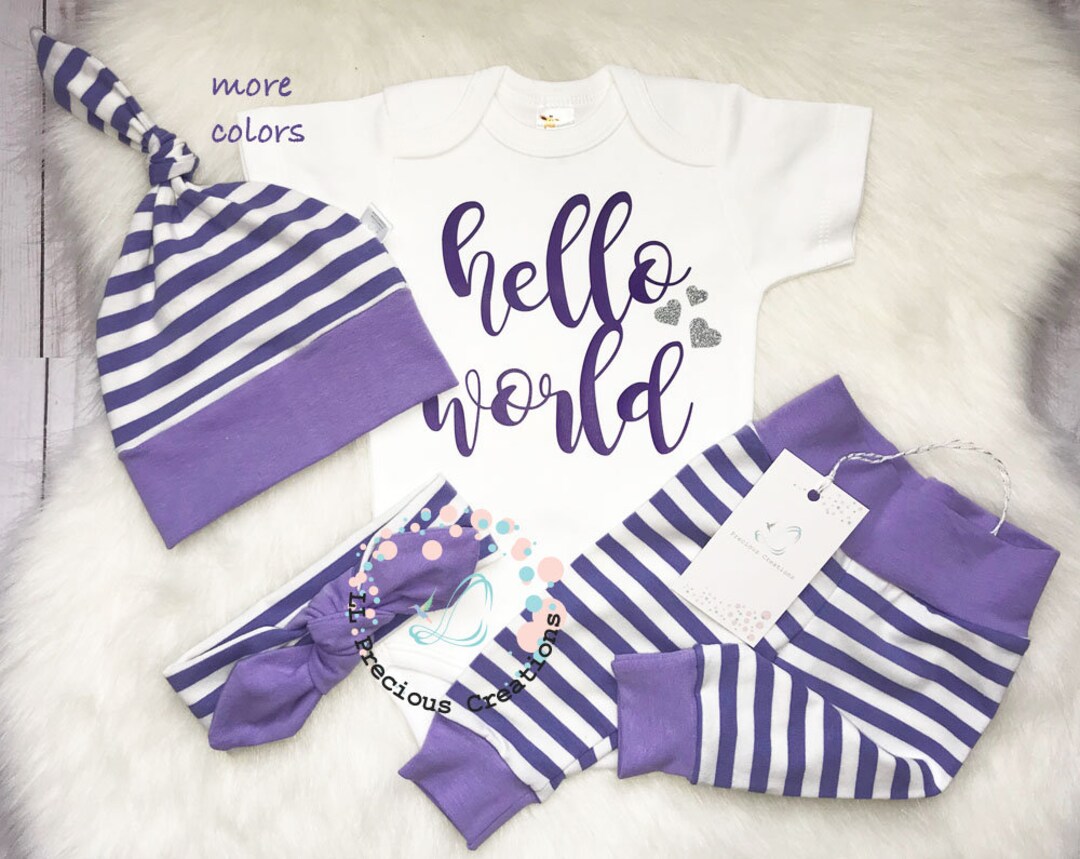 Newborn Girl Outfit Hello World Baby Girl Coming Home Outfit - Etsy