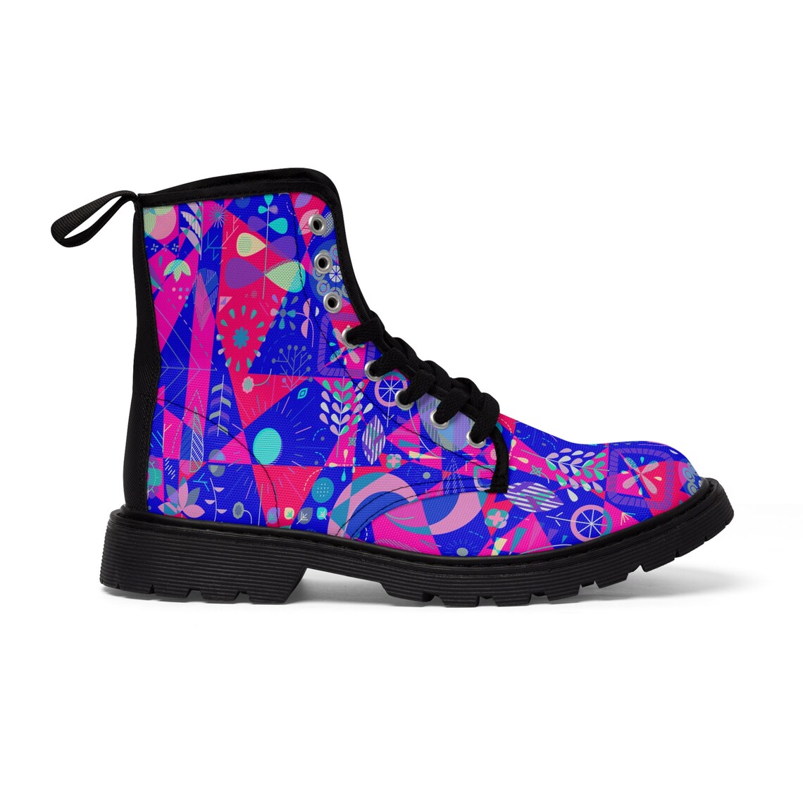 Men's Canvas Boots Blue Floral Geometric Design - Etsy