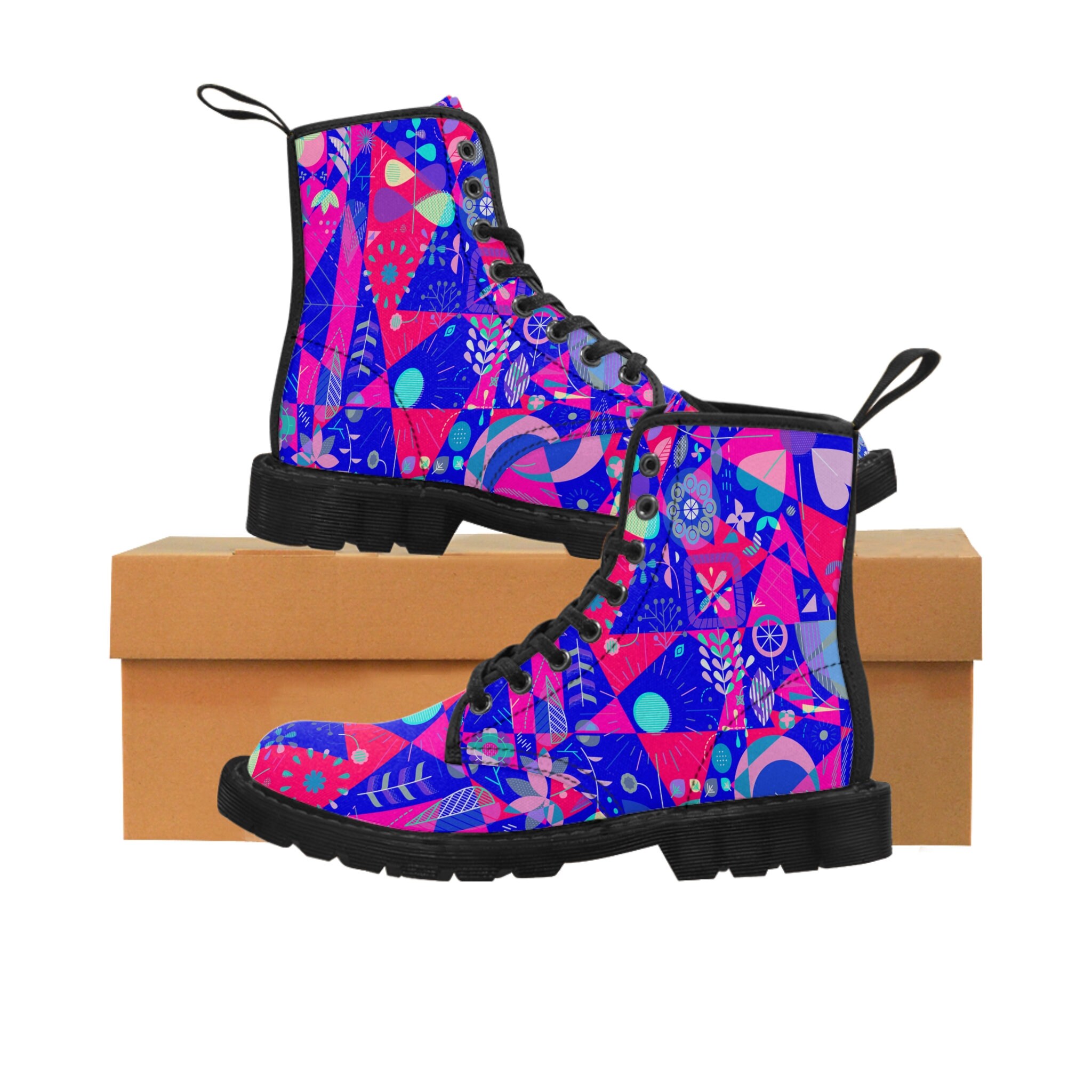 Men's Canvas Boots Blue Floral Geometric Design - Etsy