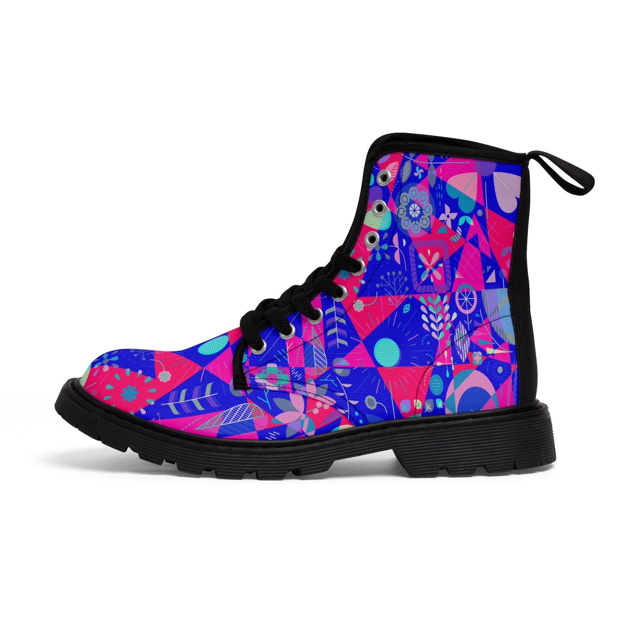 Men's Canvas Boots Blue Floral Geometric Design - Etsy