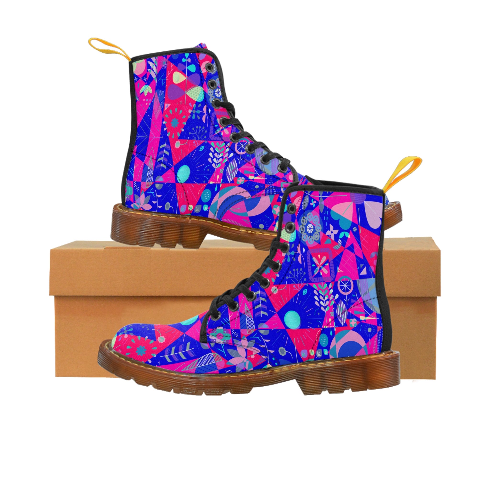 Men's Canvas Boots Blue Floral Geometric Design - Etsy