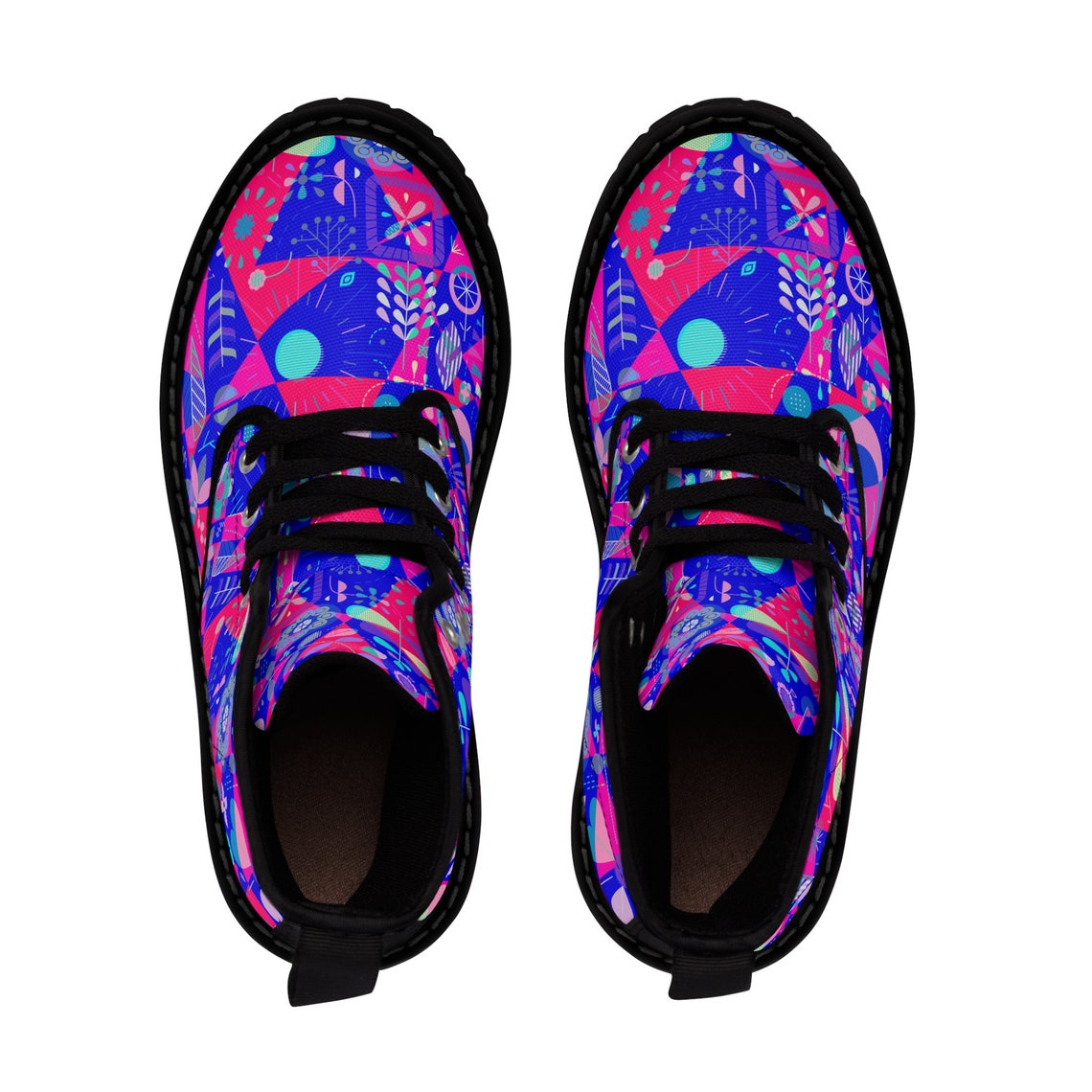 Men's Canvas Boots Blue Floral Geometric Design - Etsy