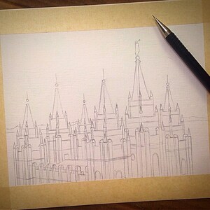 LDS Temple Framed Artwork - "salt Lake Temple" - 6"x8" Drawing on 8"x10 ...