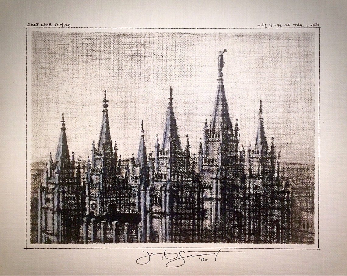 Salt Lake Temple Framed Charcoal Drawing: LDS Artwork (6"x8" on 8"x10 ...
