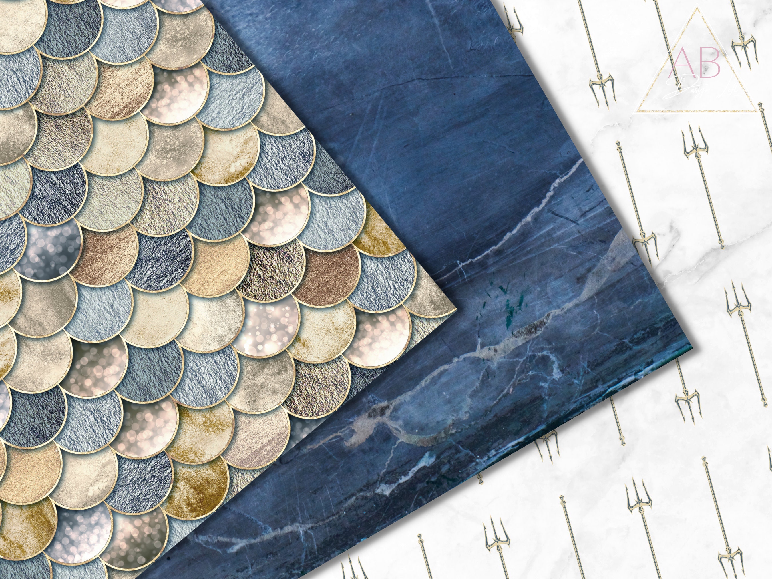 Silver & Gold Mermaid Digital Paper Mermaid Scales Seamless Textures ...