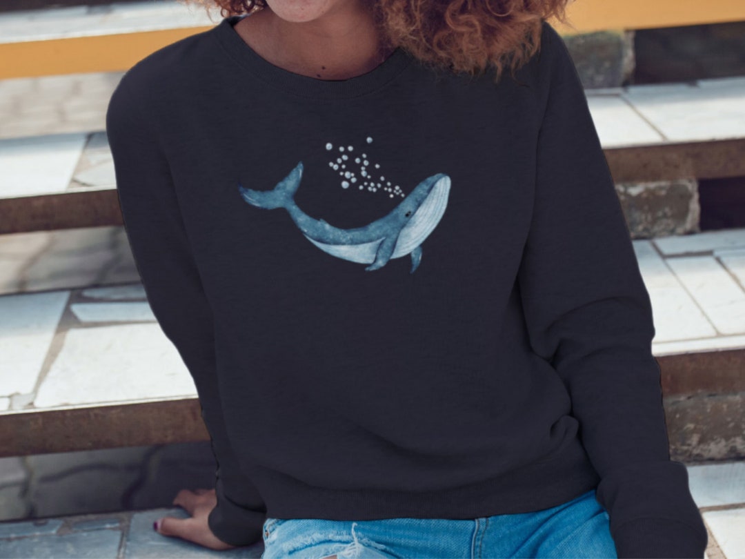 Whale Sweatshirt / Blue Whale Watercolor Print on Navy Sweater ...