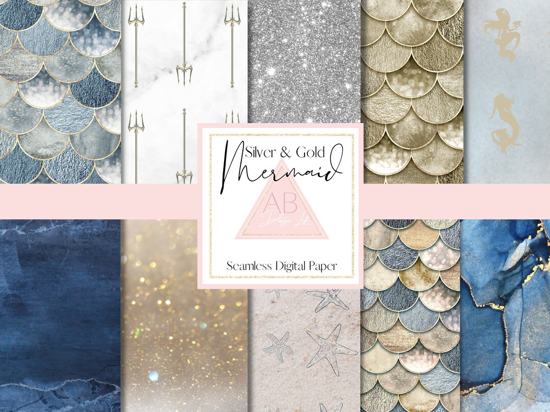 Silver & Gold Mermaid Digital Paper Mermaid Scales Seamless Textures ...