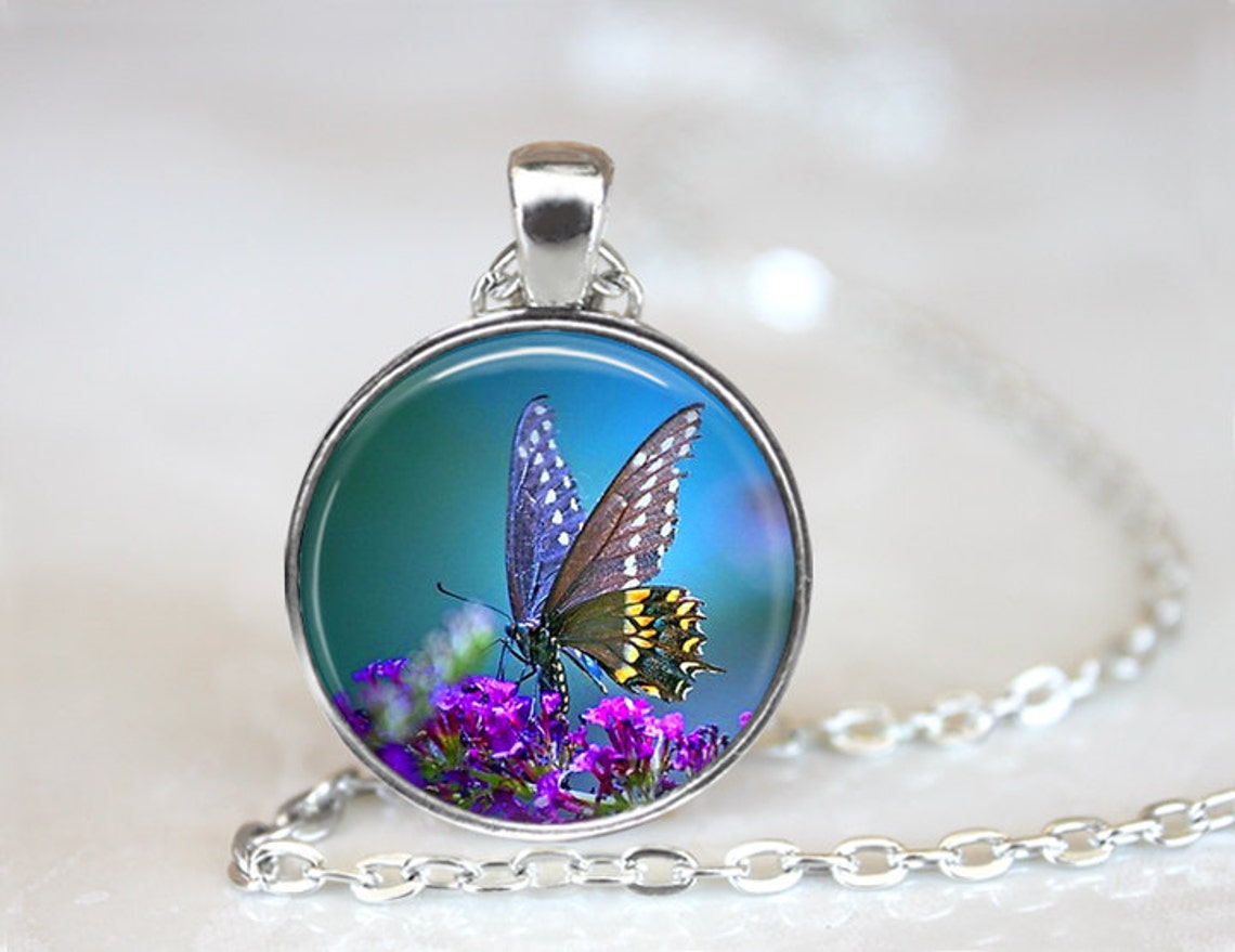 Beautiful Butterfly Glass Pendant Photo Glass Necklace Glass - Etsy