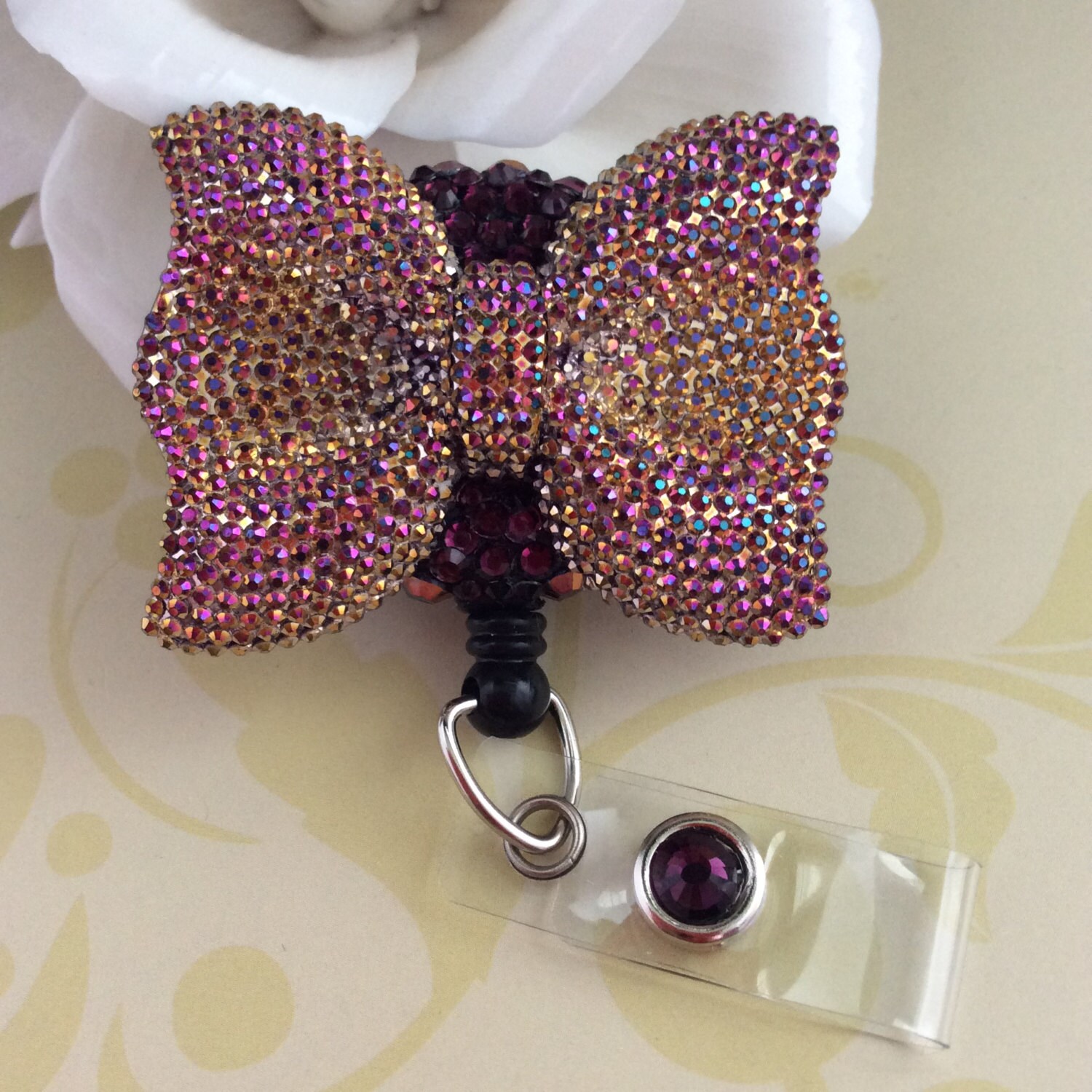 Rhinestone Large Bow Retractable ID Badge Reel, Nurse Badge Reel - Etsy