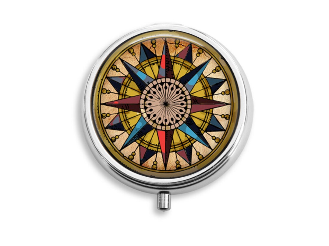 Mariners Compass Pill Box, Pill Case, Pill Container, Mints Case ...