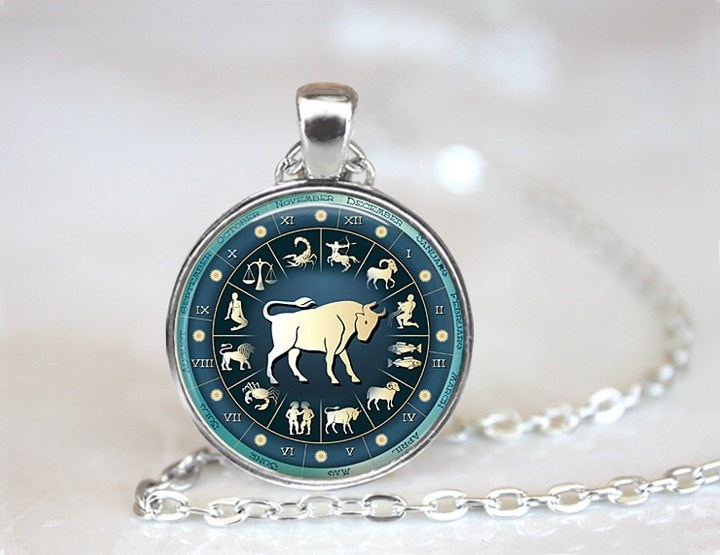 Zodiac Signs Taurus Glass Pendant, Photo Glass Necklace, Glass Keychain ...