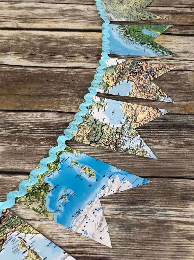 Map Banner Vintage Map Banner Fishtail Banner on Ricrac | Etsy