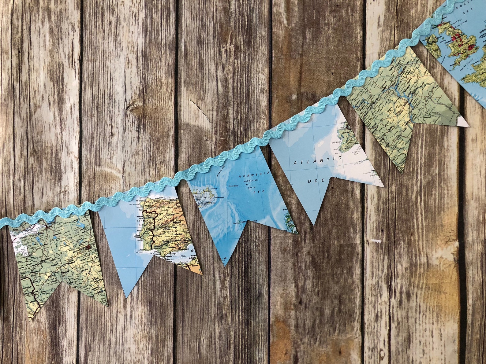Map Banner Vintage Map Banner Fishtail Banner on Ricrac | Etsy