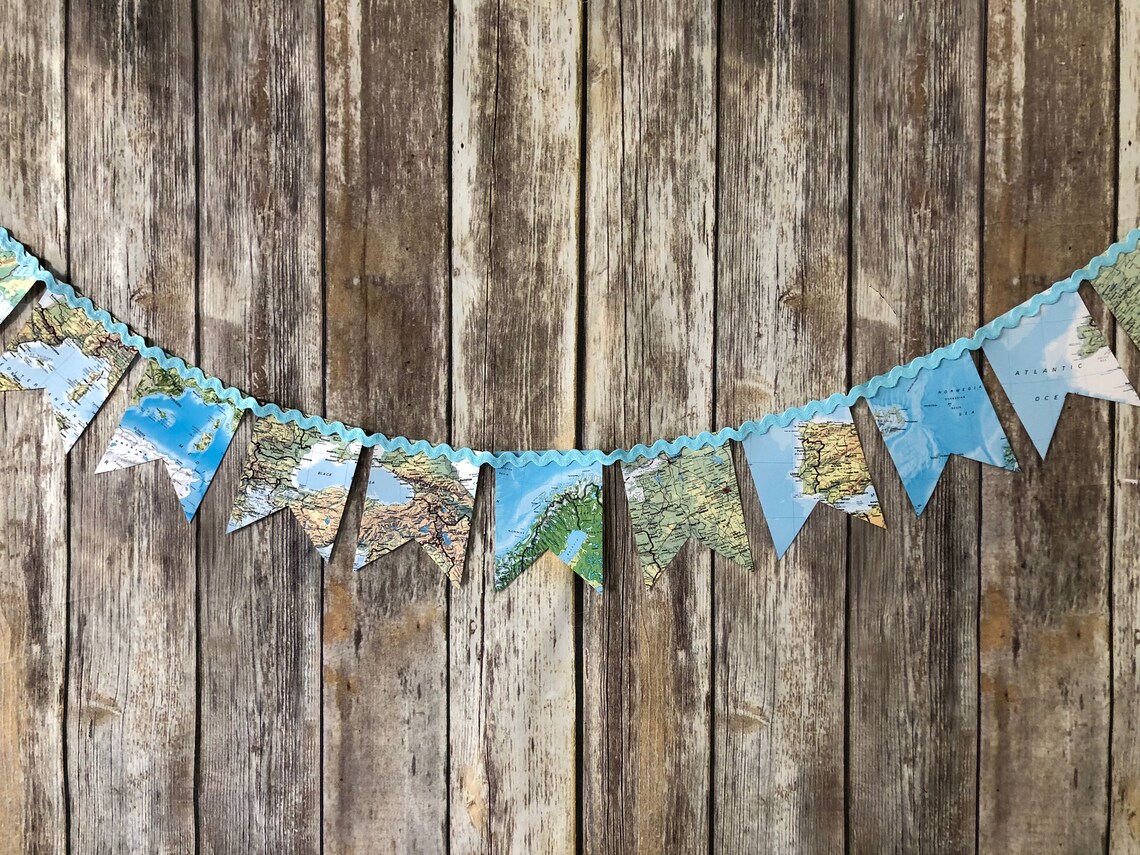 Map Banner Vintage Map Banner Fishtail Banner on Ricrac | Etsy