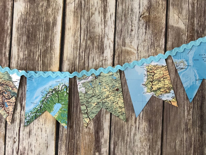 Map Banner Vintage Map Banner Fishtail Banner on Ricrac | Etsy