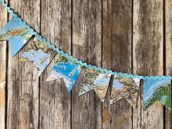 Map Banner Vintage Map Banner Fishtail Banner on Ricrac | Etsy