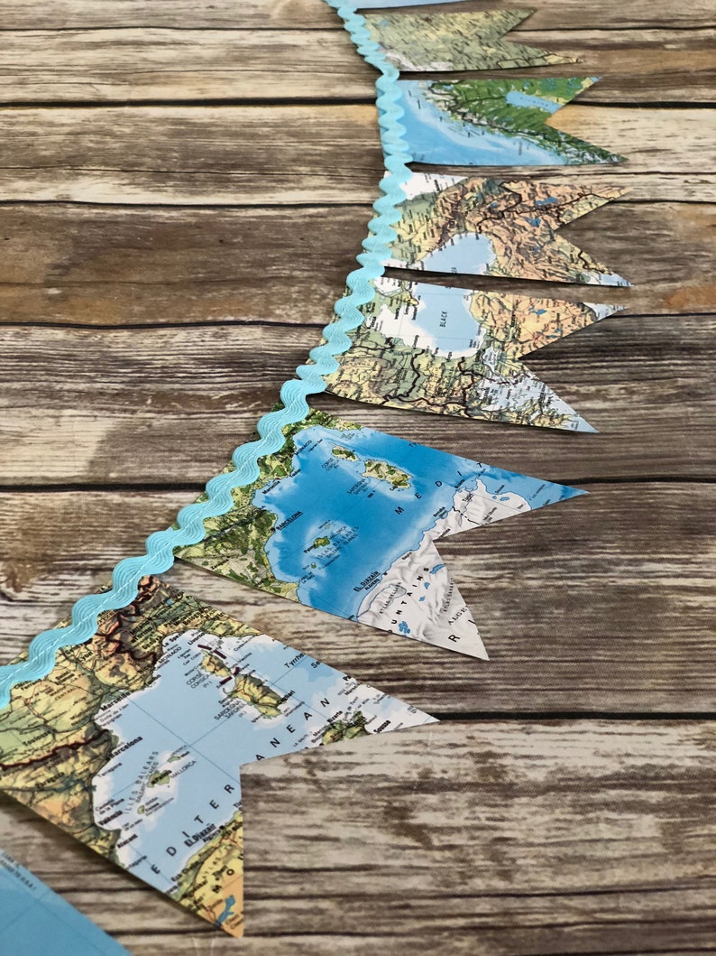 Map Banner Vintage Map Banner Fishtail Banner on Ricrac | Etsy