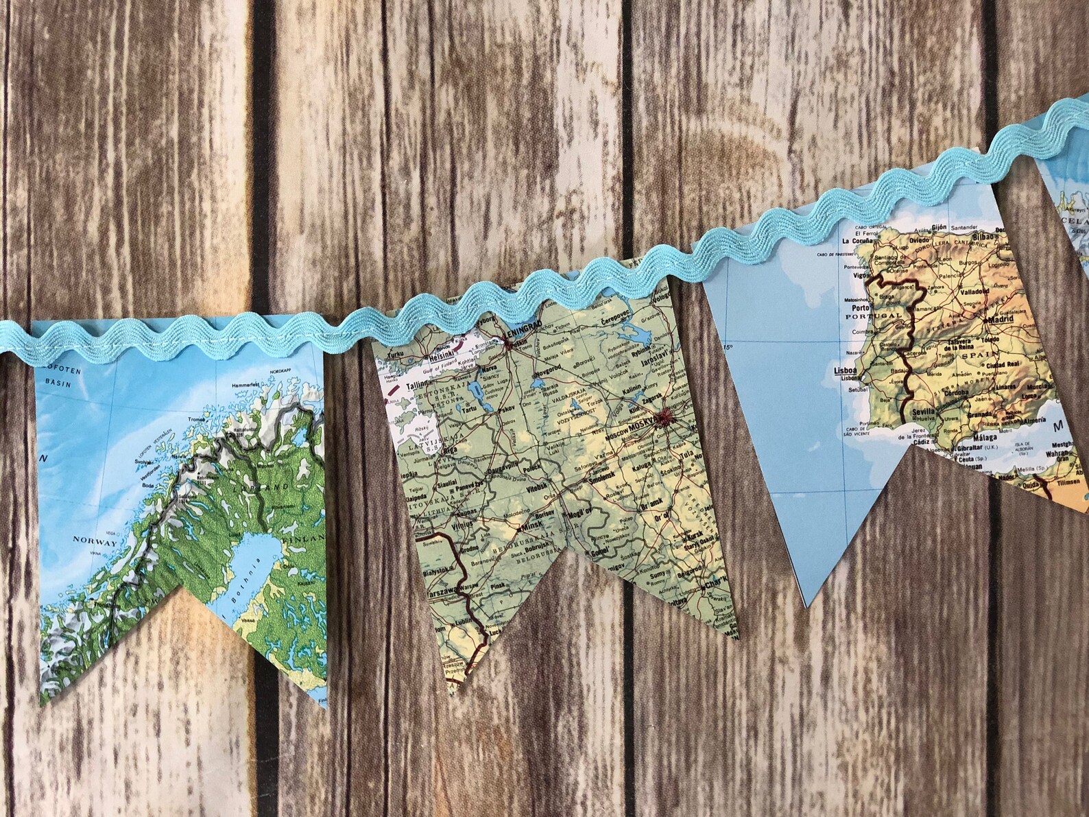 Map Banner Vintage Map Banner Fishtail Banner on Ricrac | Etsy