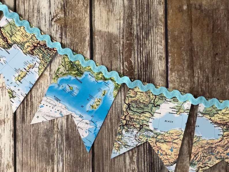 Map Banner Vintage Map Banner Fishtail Banner on Ricrac | Etsy