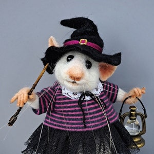 Halloween Witch Mouse With a Magic Wand and a Lantern Needle Felted ...