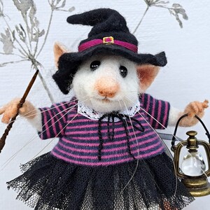 Halloween Witch Mouse With a Magic Wand and a Lantern Needle Felted ...