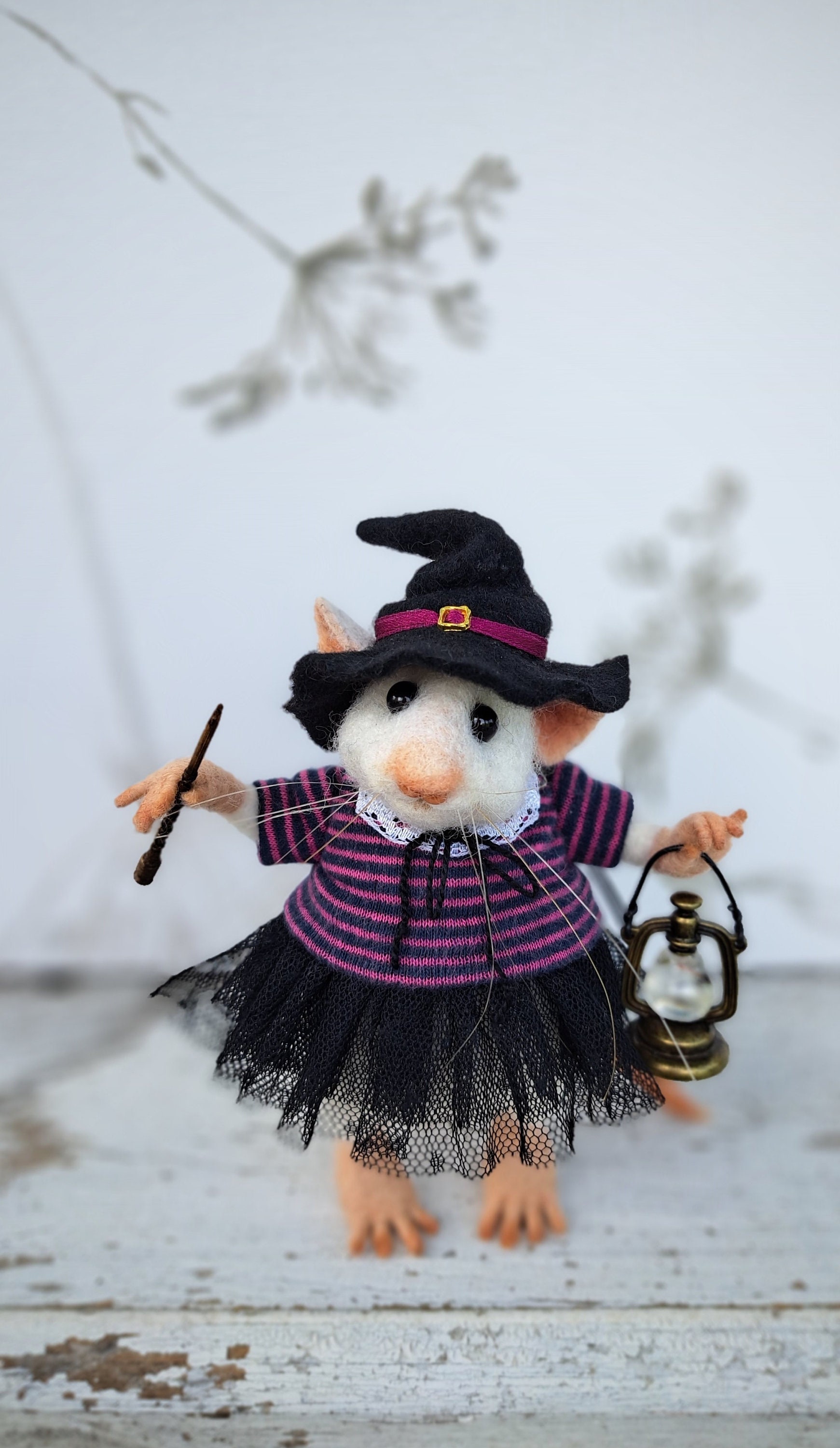 Halloween Witch Mouse With a Magic Wand and a Lantern Needle Felted ...