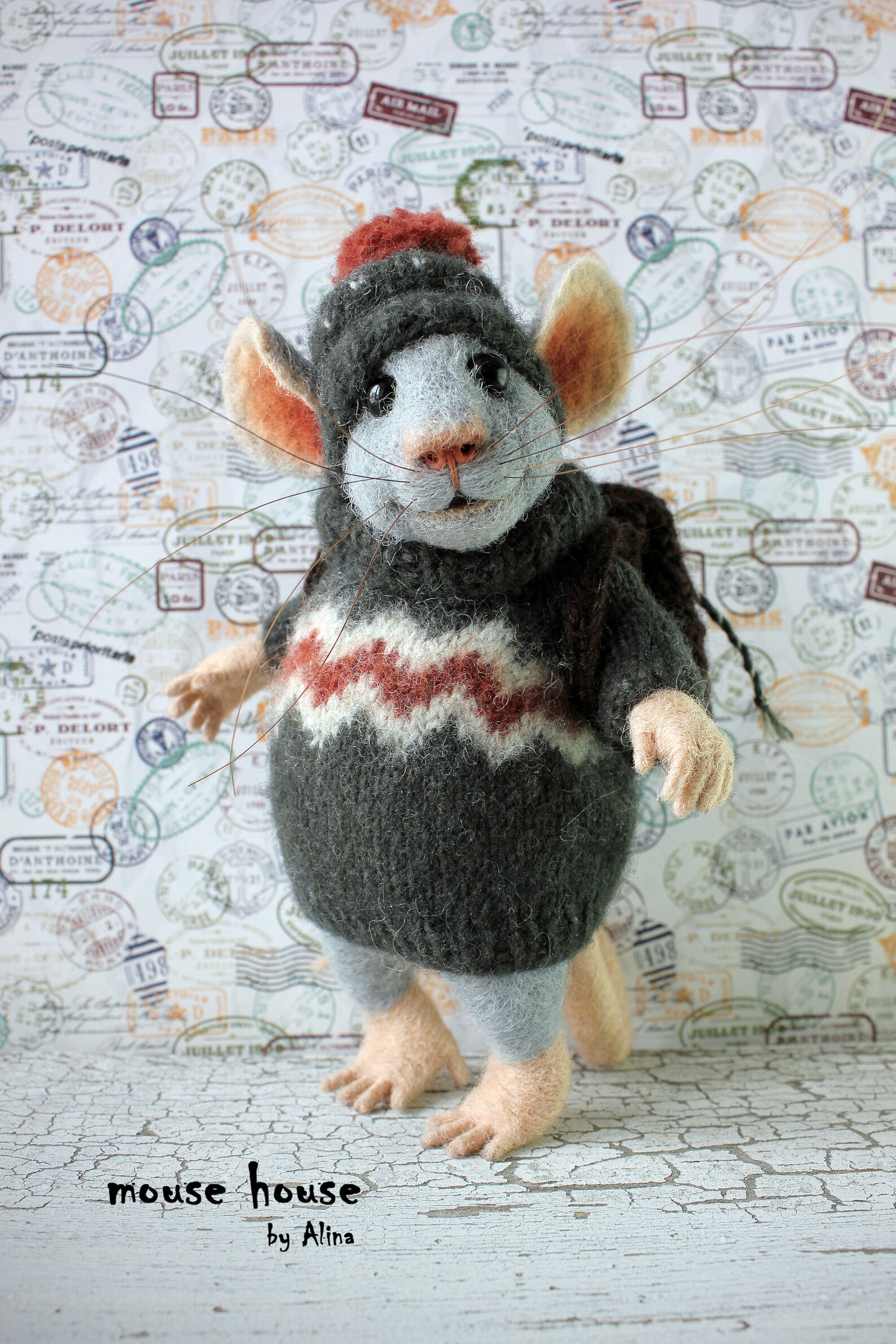 Traveler Mouse With Backpack Tourist Mouse Discoverer Grey Rat - Etsy