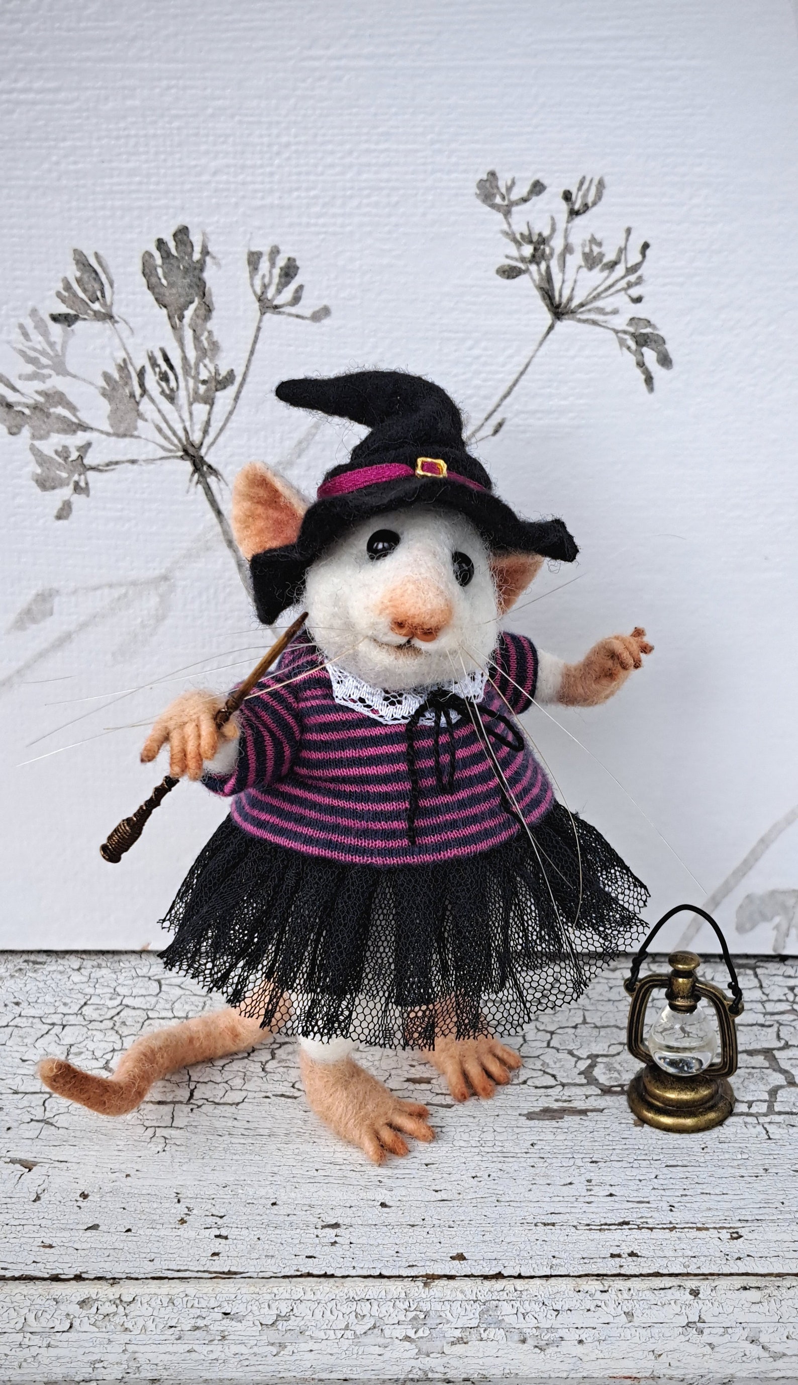 Halloween Witch Mouse With a Magic Wand and a Lantern Needle Felted ...
