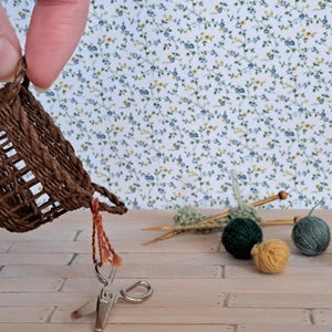 Miniature Wicker Basket With Knitting Needles & Yarn Balls, Mini ...