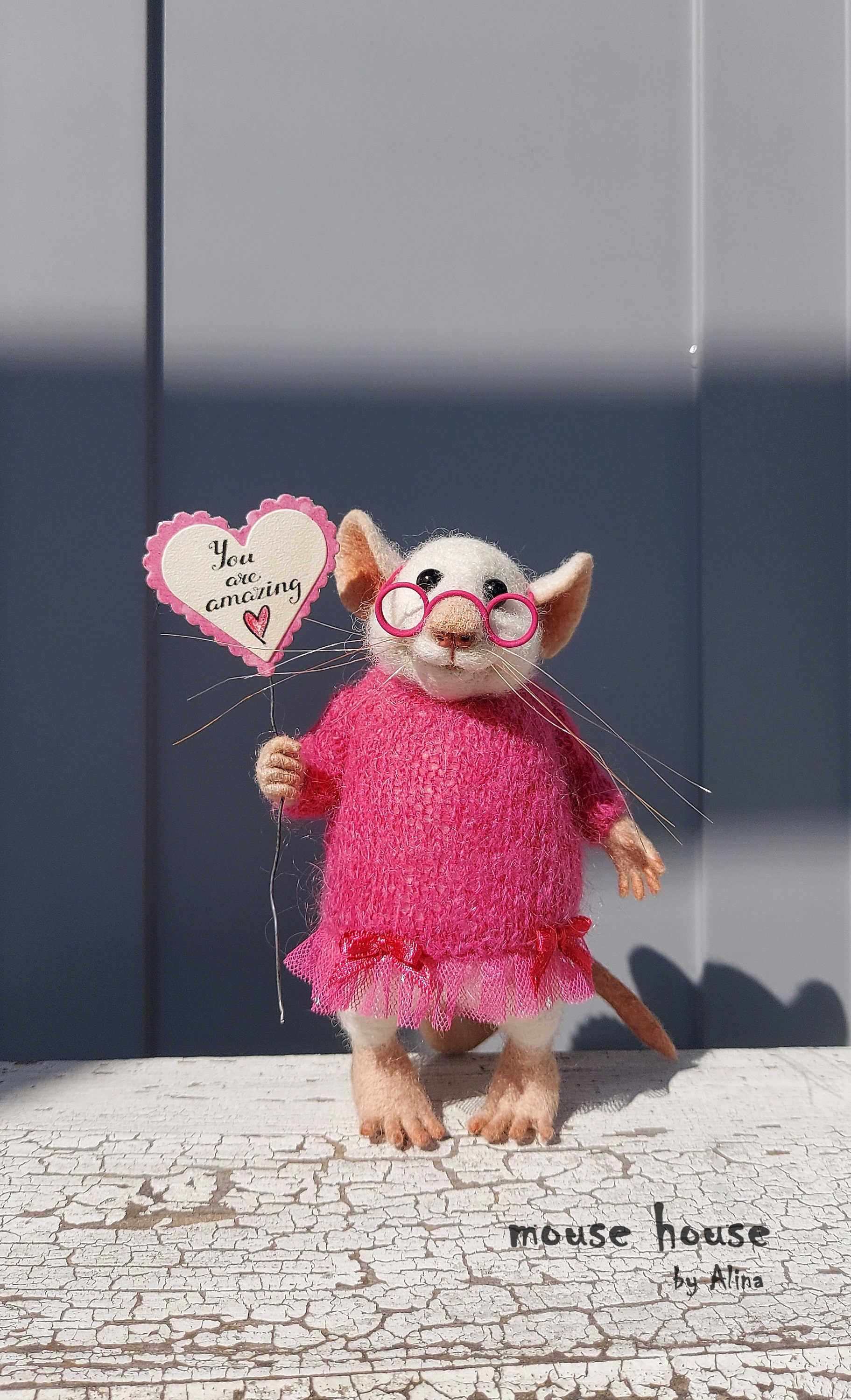 Needle Felted Mouse With Heart, Handmade Merino Wool Felt Animal - Etsy