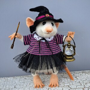 Halloween Witch Mouse With a Magic Wand and a Lantern Needle Felted ...