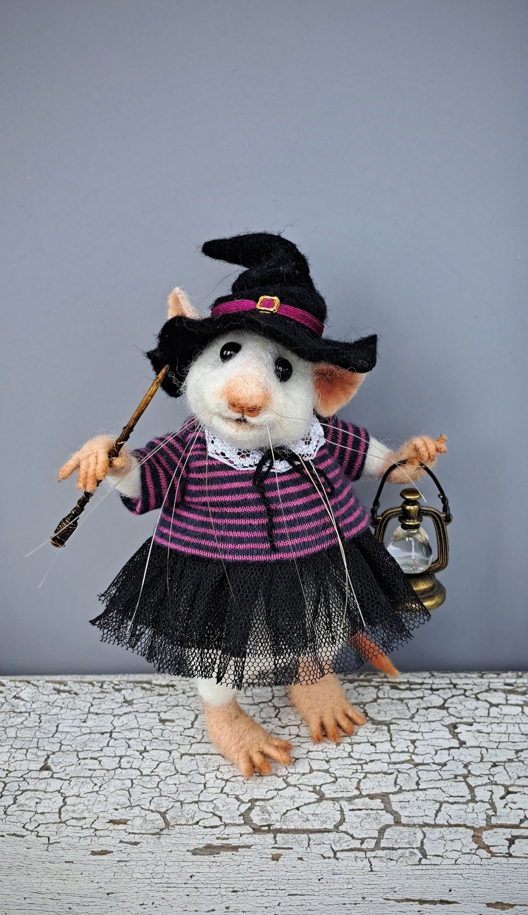 Halloween Witch Mouse With a Magic Wand and a Lantern Needle Felted ...