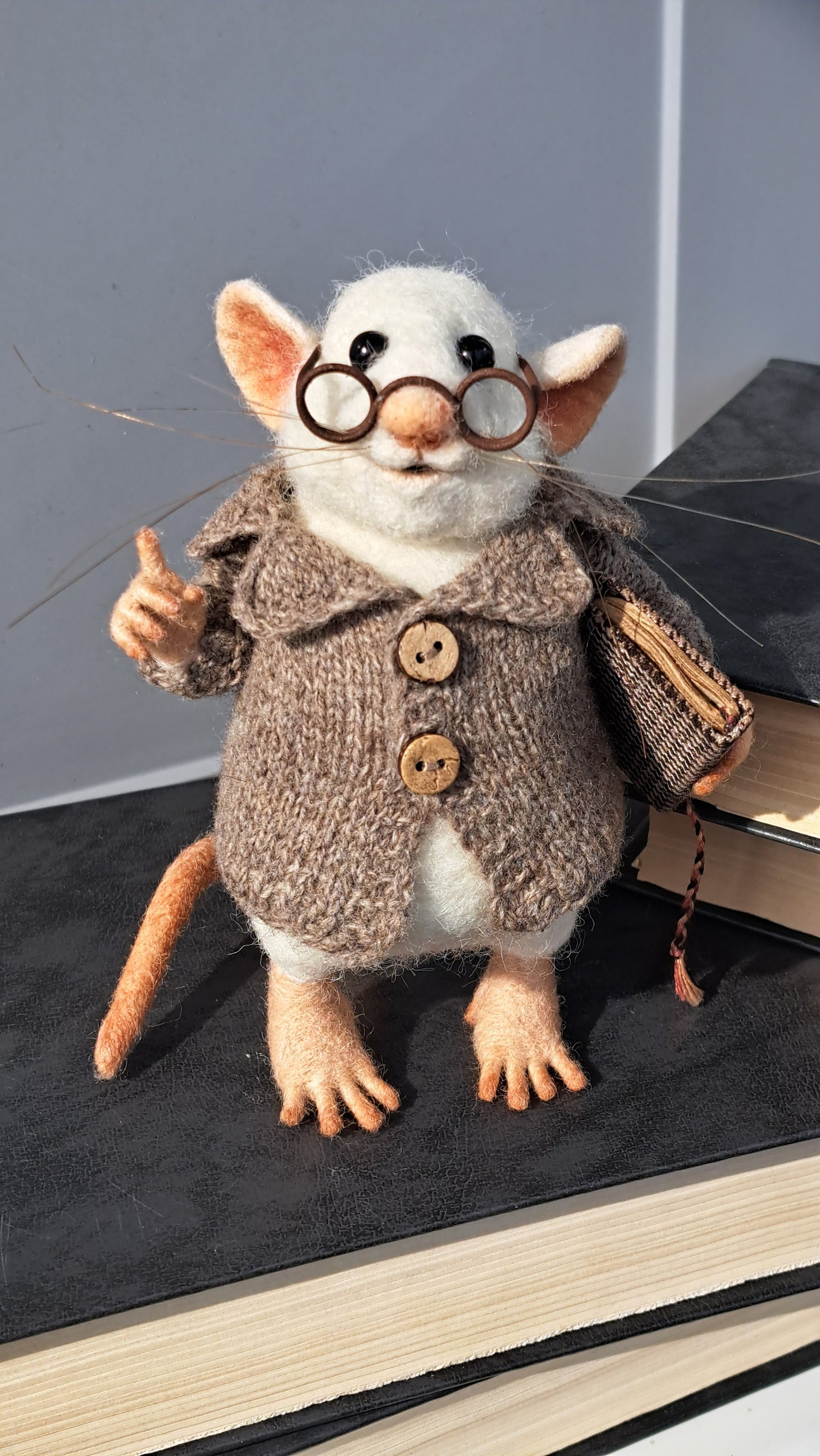 Needle Felted Rat With Book and Glasses Teaching Mouse Wool Collectible ...