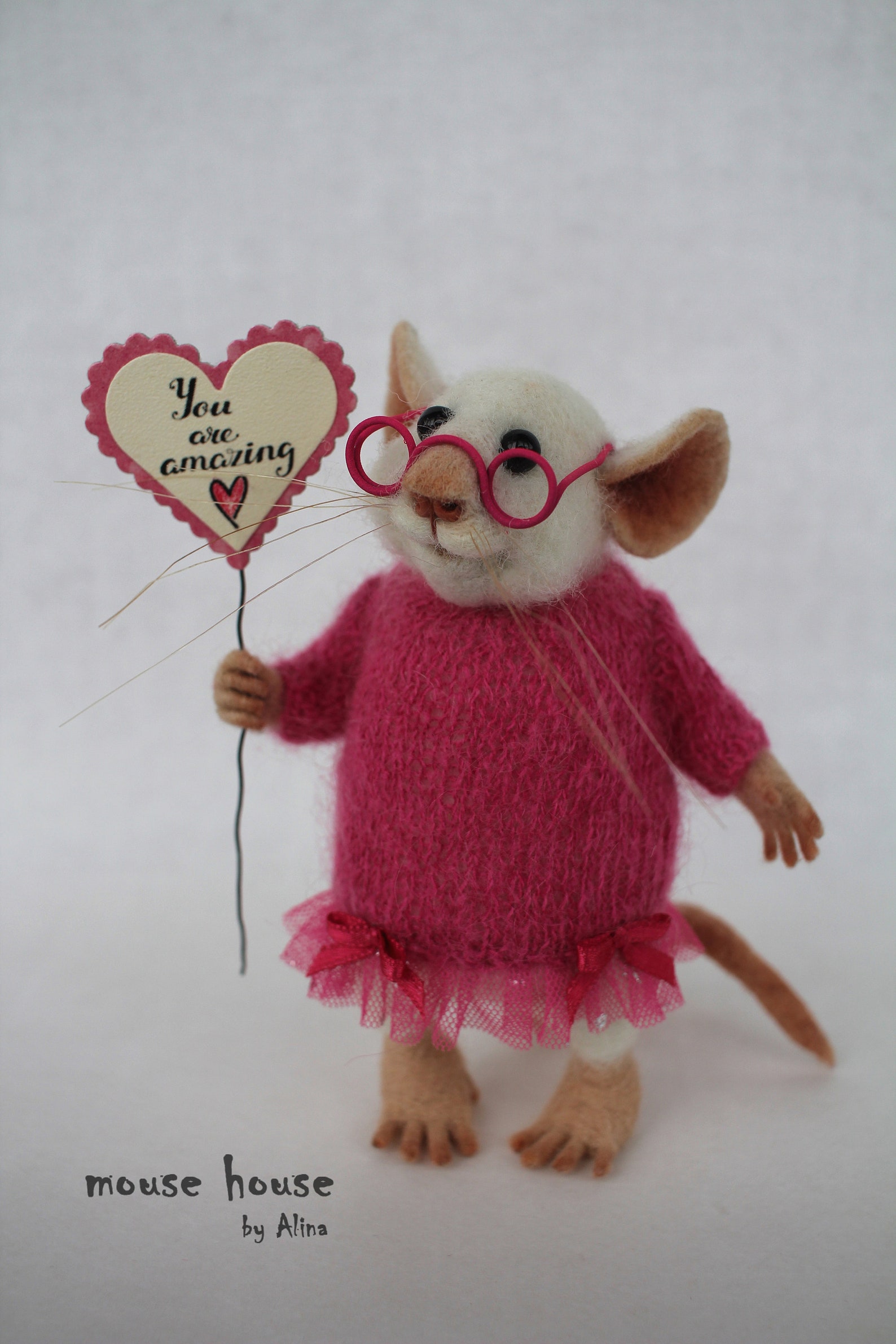 Needle Felted Mouse With Heart, Handmade Merino Wool Felt Animal - Etsy