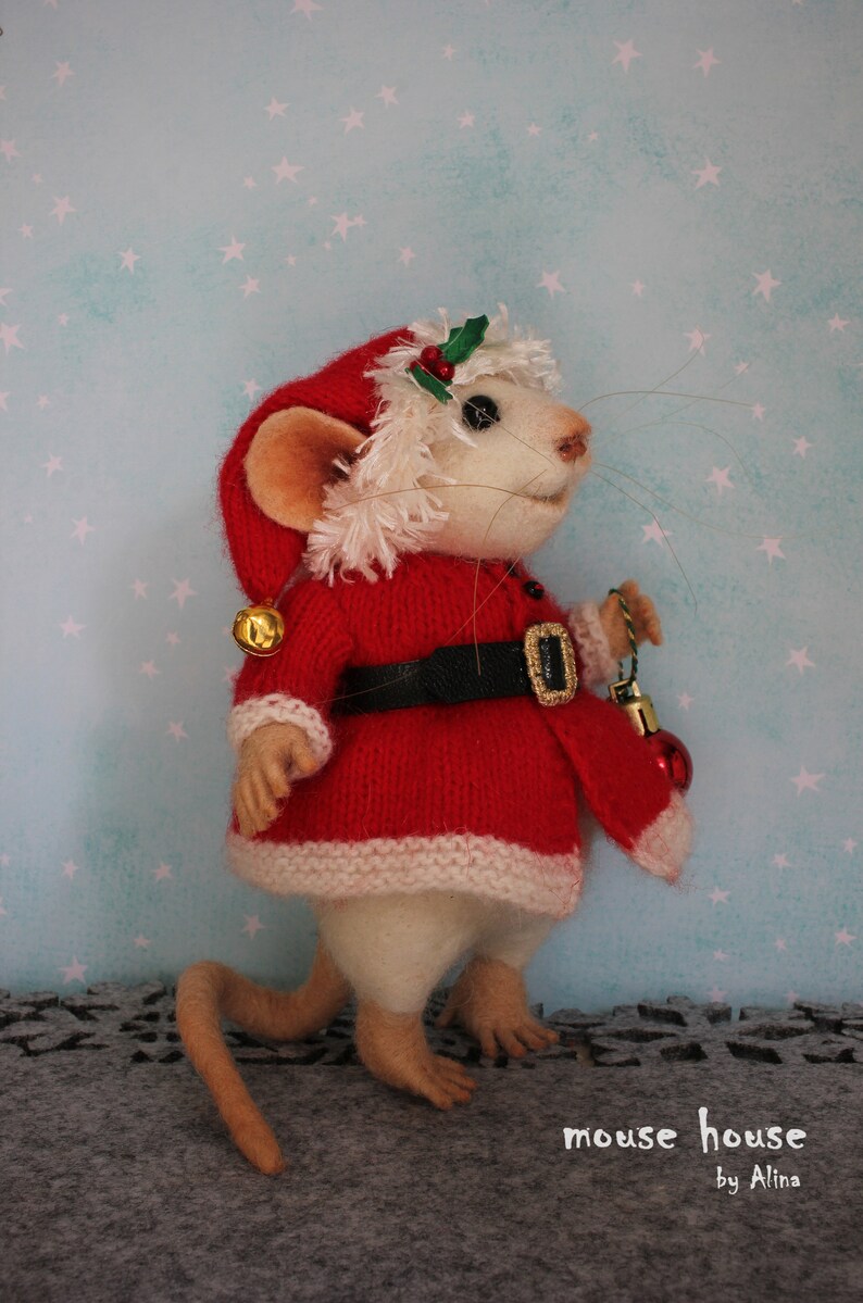 Santa Mouse Christmas Decoration Needle Felted Animal Soft | Etsy