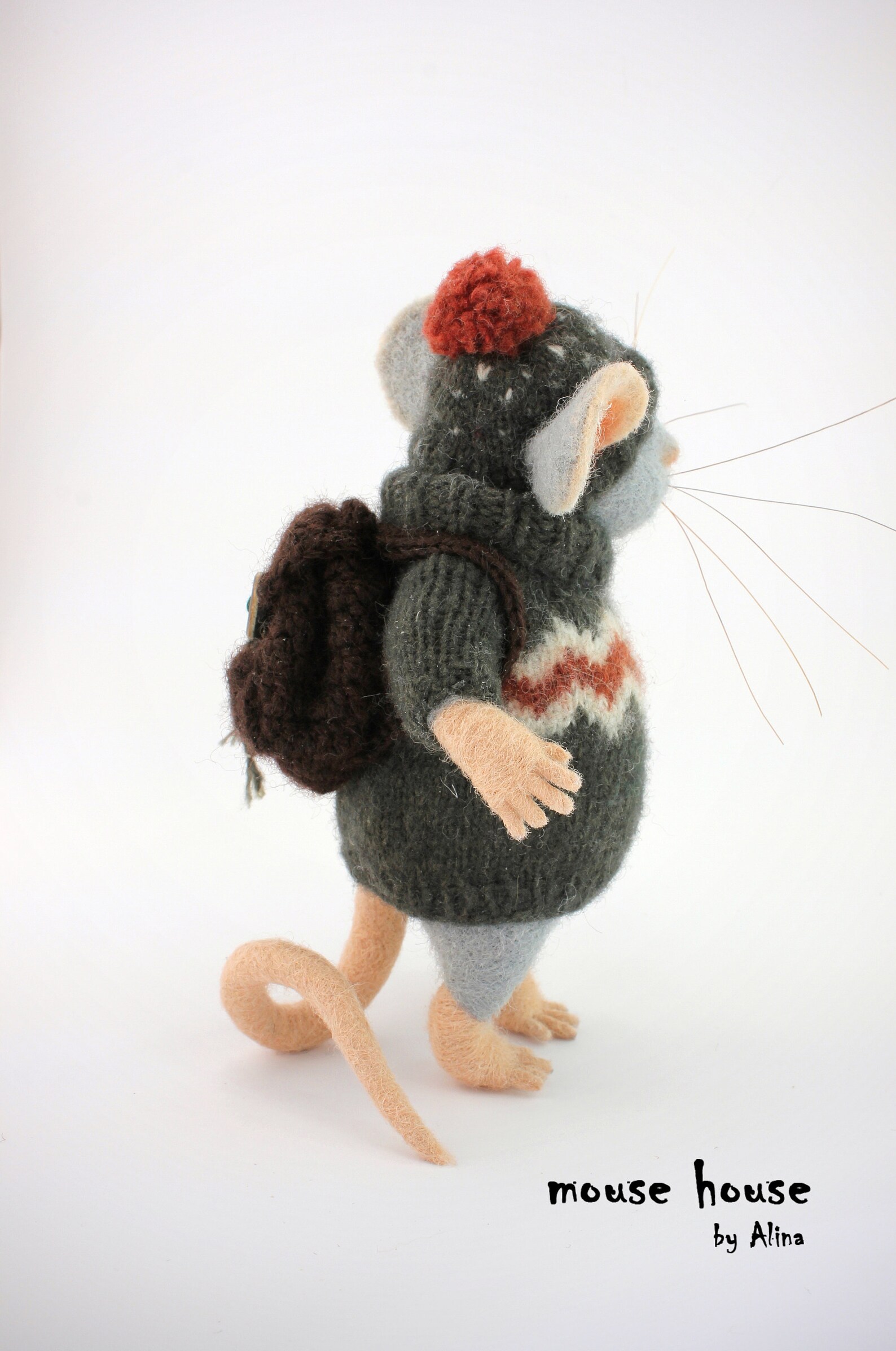Traveler Mouse With Backpack Tourist Mouse Discoverer Grey Rat - Etsy