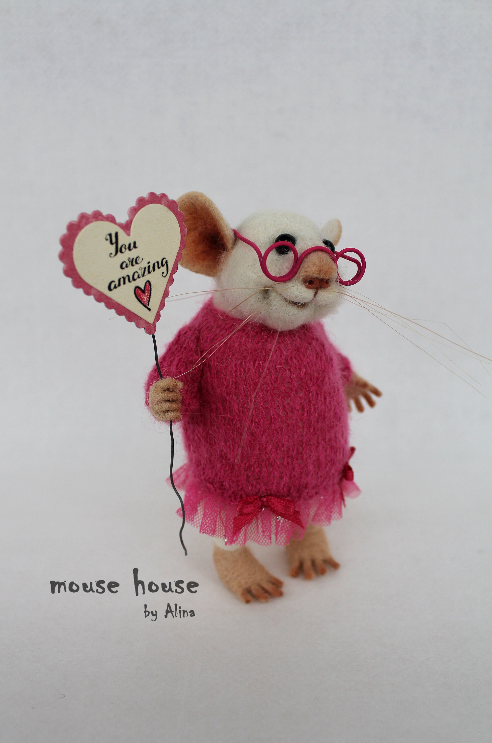 Needle Felted Mouse With Heart, Handmade Merino Wool Felt Animal - Etsy